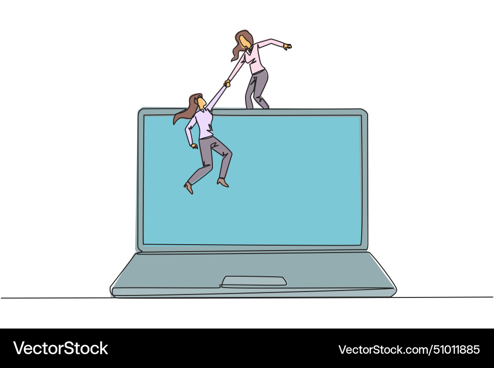 Continuous one line drawing businesswoman helping Vector Image
