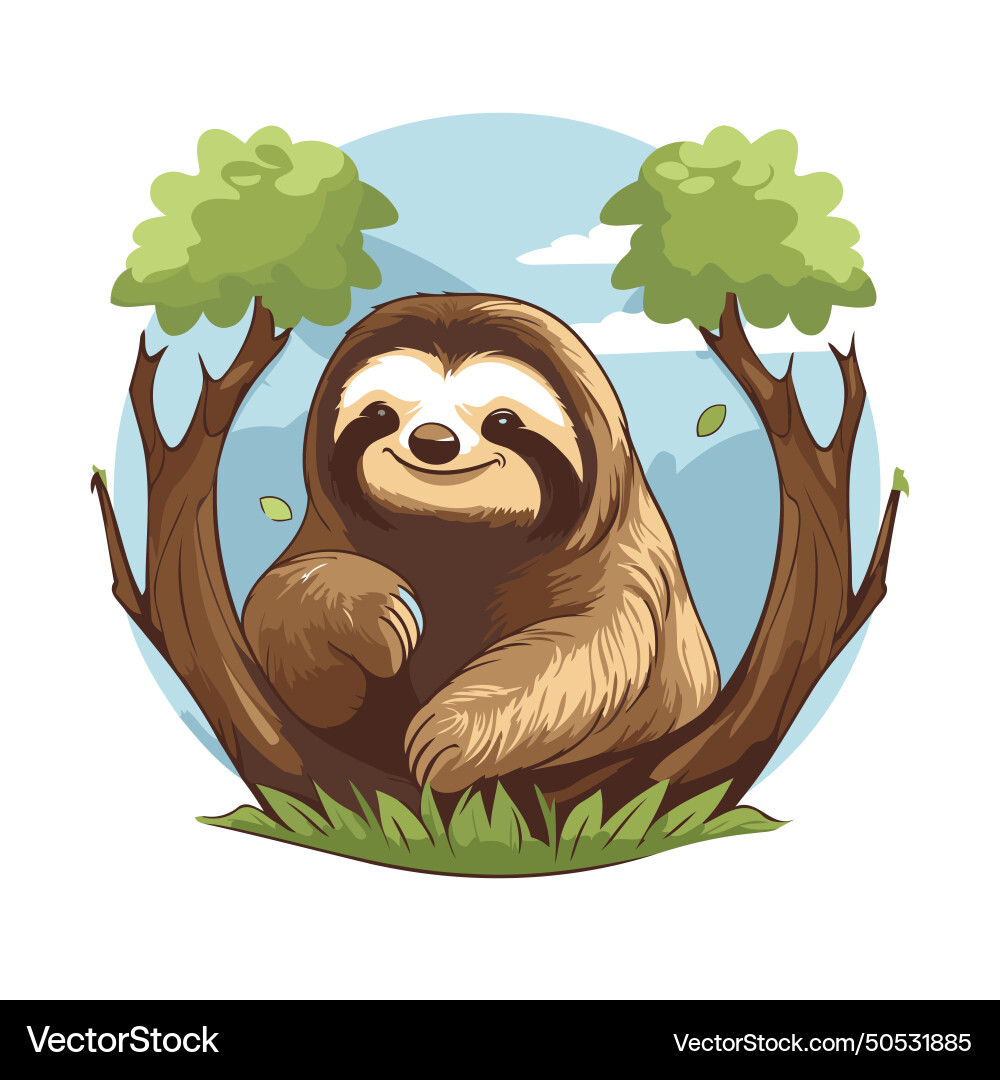 Cute cartoon sloth sitting on a tree branch Vector Image