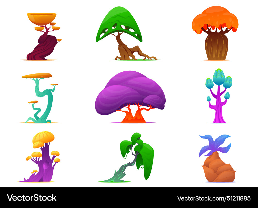 Fantastic plants magic trees fancy shapes Vector Image