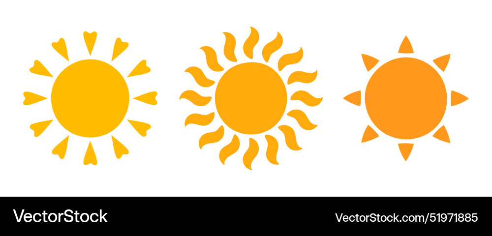 Sun icon set yellow star sunshine and solar Vector Image