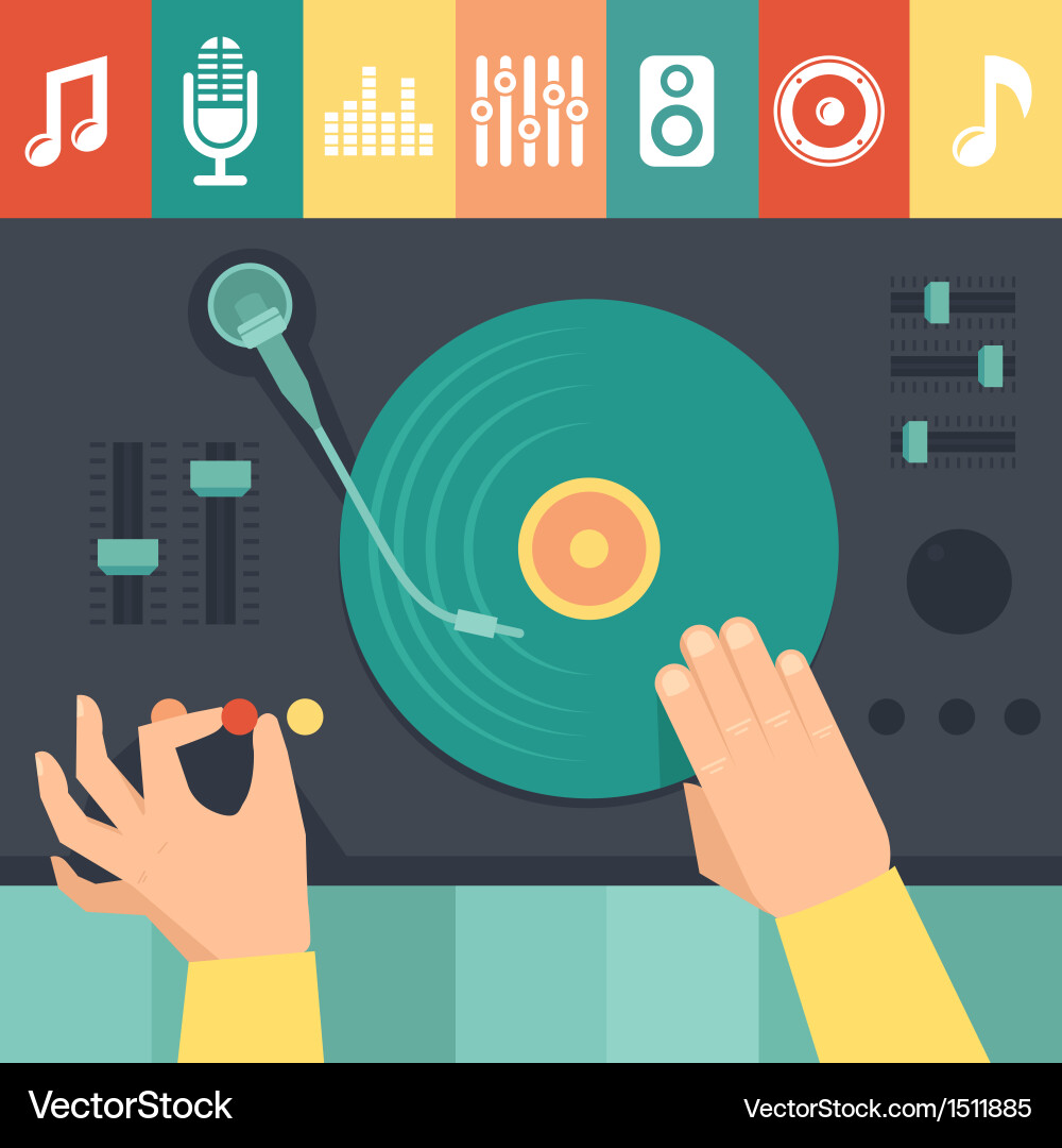 Turntable and dj hands Royalty Free Vector Image