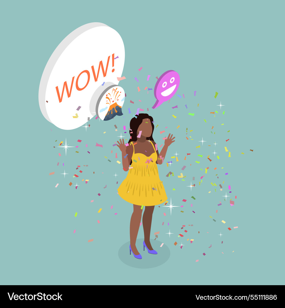 3d isometric flat of wow Royalty Free Vector Image