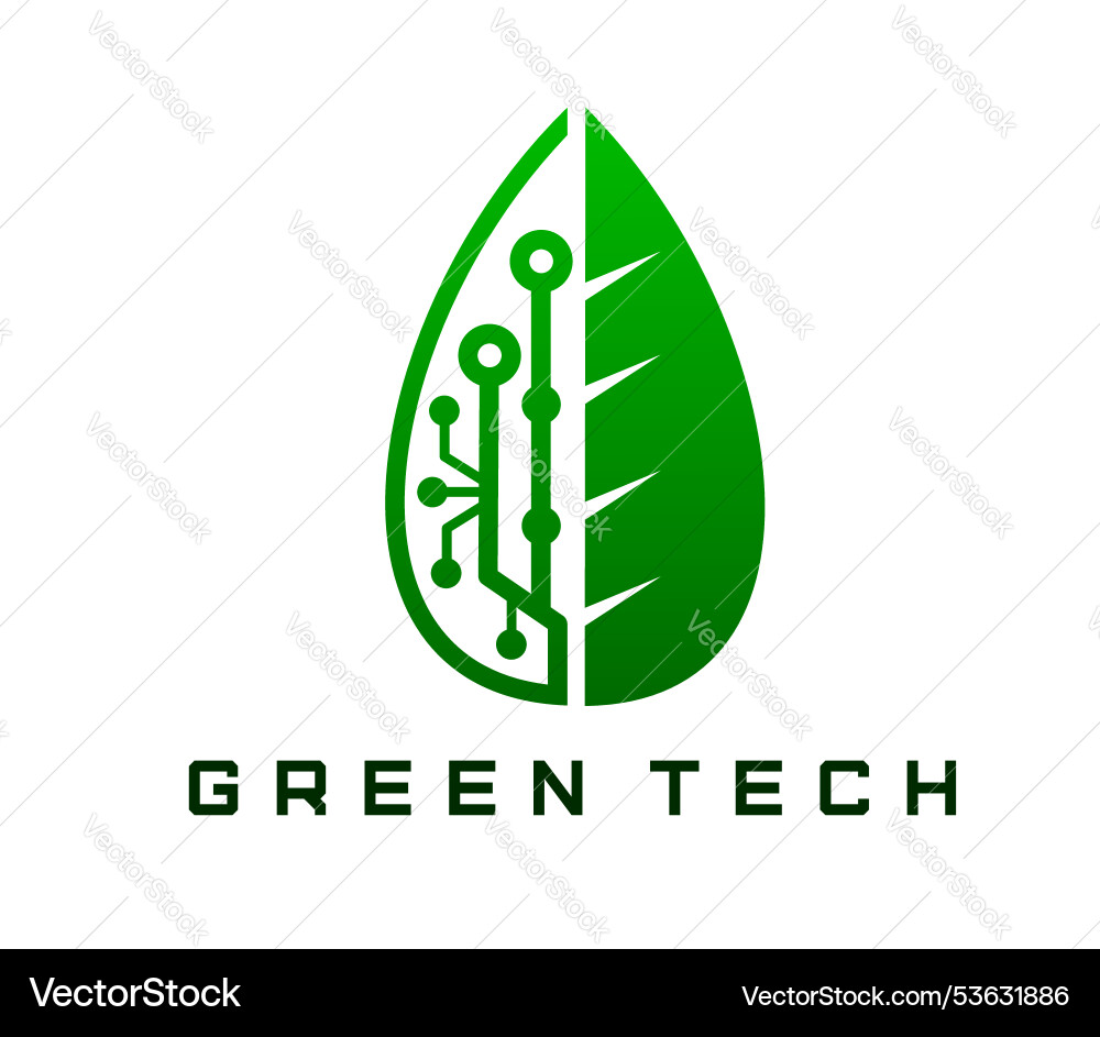 Green tech icon leaf combined with circuit lines Vector Image