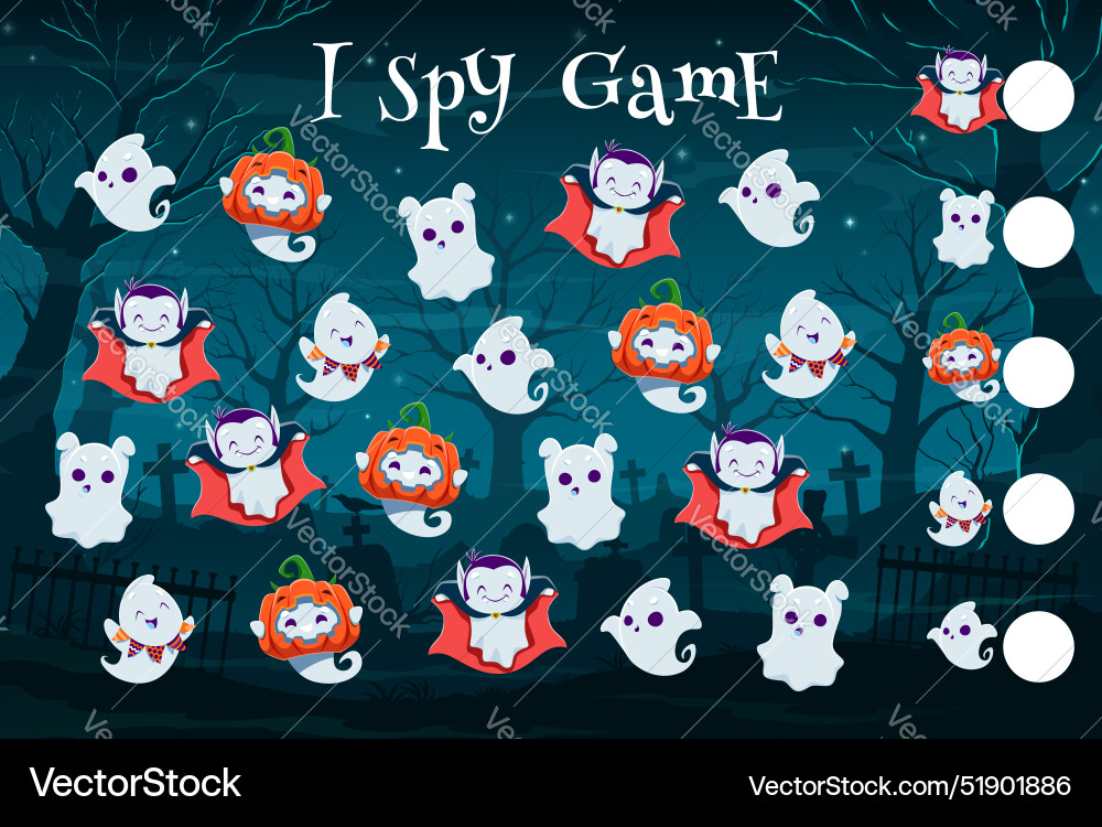 Halloween i spy game with kawaii ghost characters – Royalty-Free Vector ...