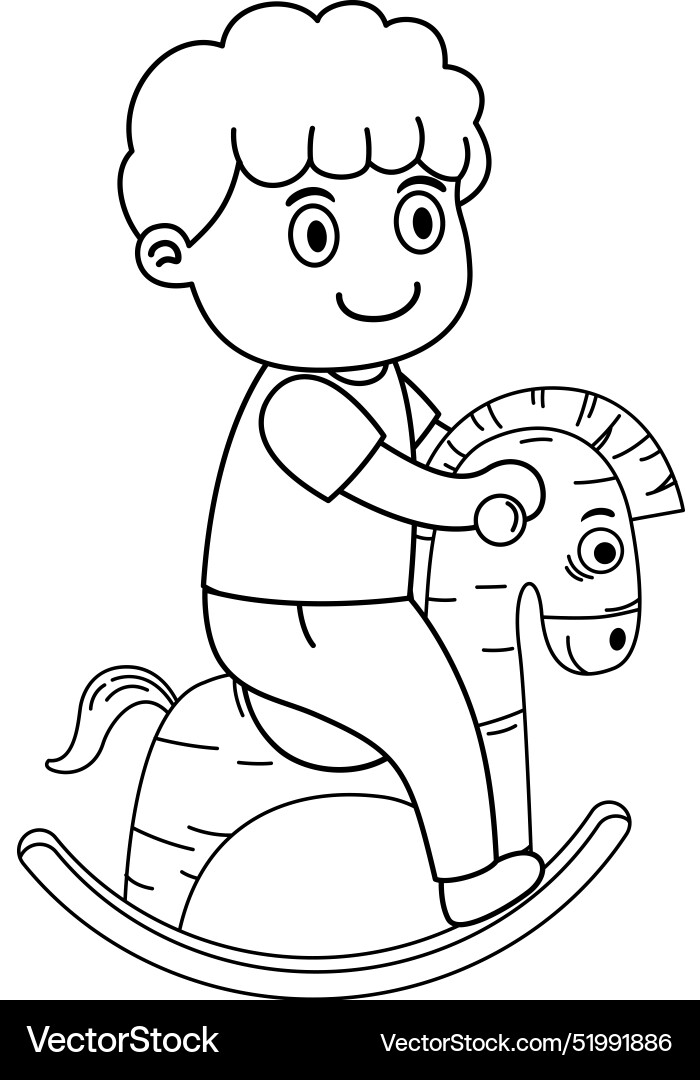 Kid boy riding on rocking horse Royalty Free Vector Image