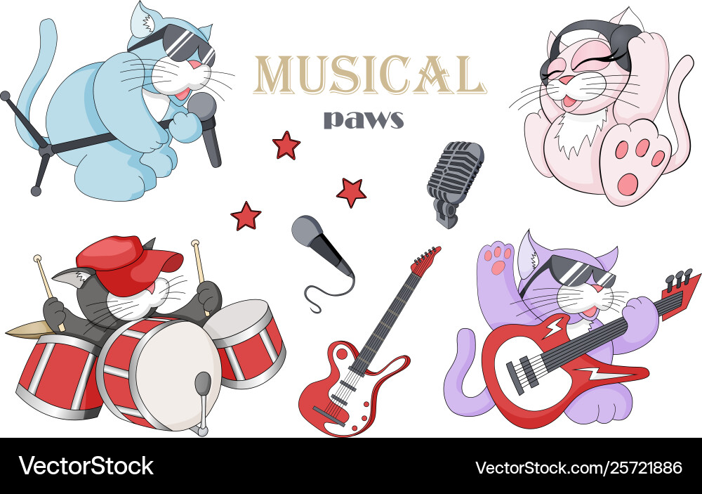 Musical Cats Playing Instruments Royalty Free Vector Image