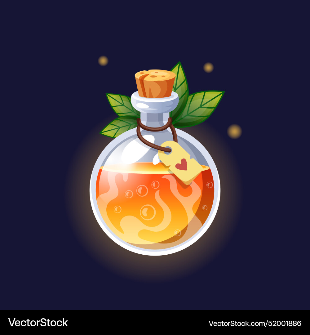 Orange elixir magic potion in glass bottle green Vector Image