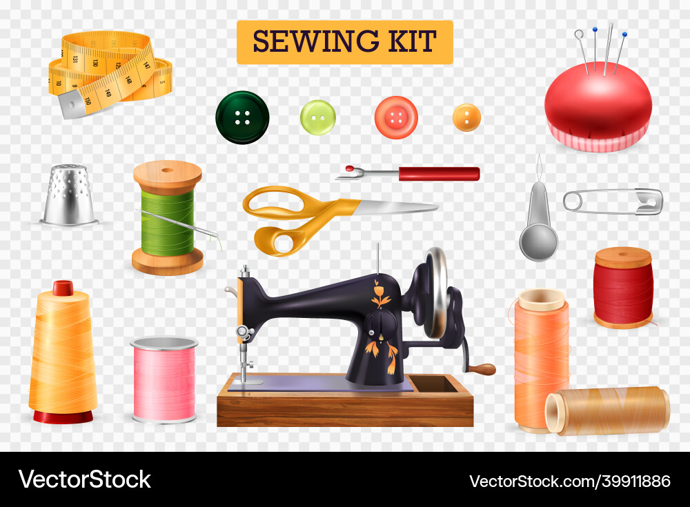 Sewing machine transparent set Royalty Free Vector Image