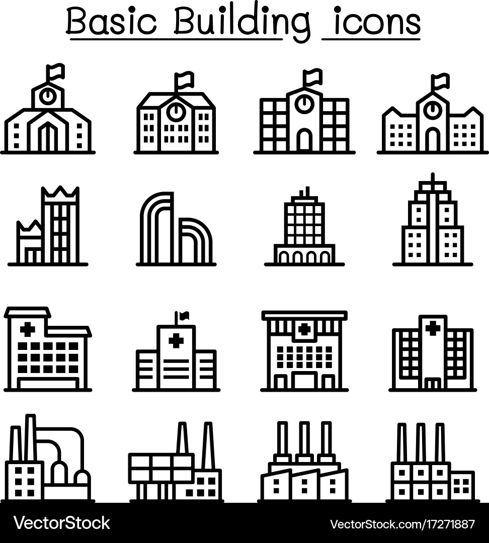 Building Icon Set Royalty Free Vector Image - VectorStock