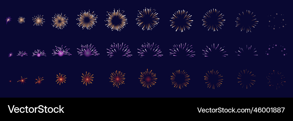 Firework animation fireworks sequence set Vector Image