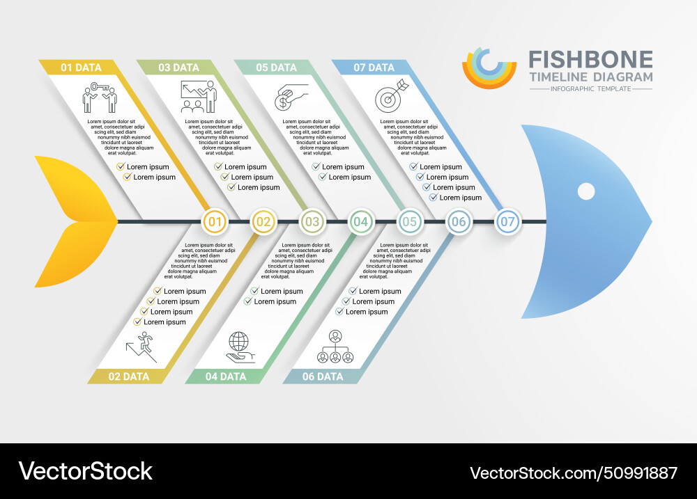 Fishbone diagram timeline gantt chart templates Vector Image