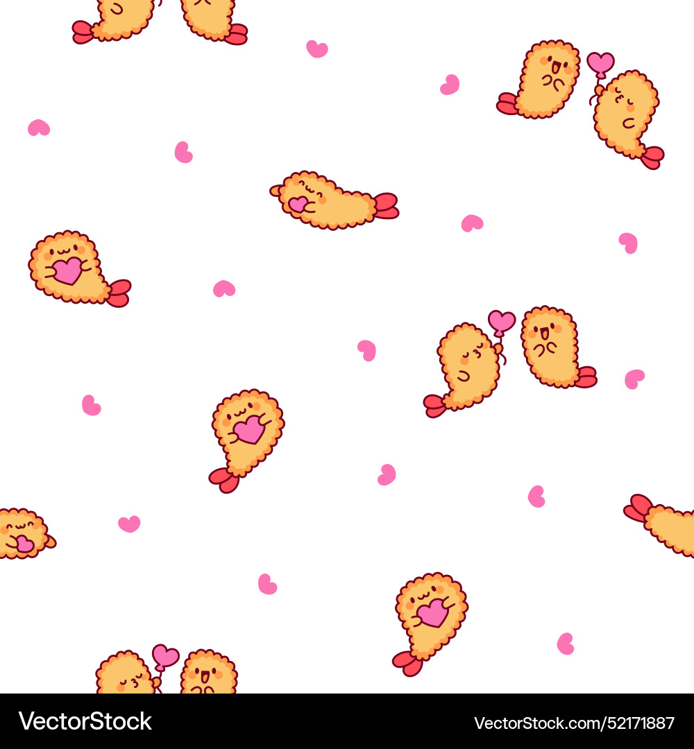 Funny tempura shrimp characters seamless pattern Vector Image