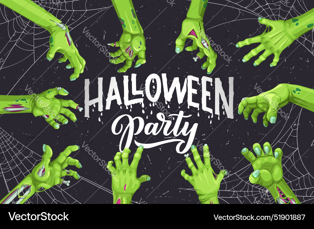 Halloween zombie hands in spider cobweb holiday Vector Image