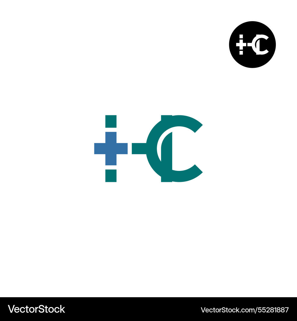 Letter hc medical plus cross logo Royalty Free Vector Image