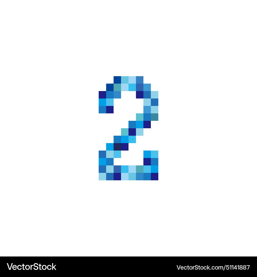 Number 2 pixels blue simple logo symbol Royalty Free Vector
