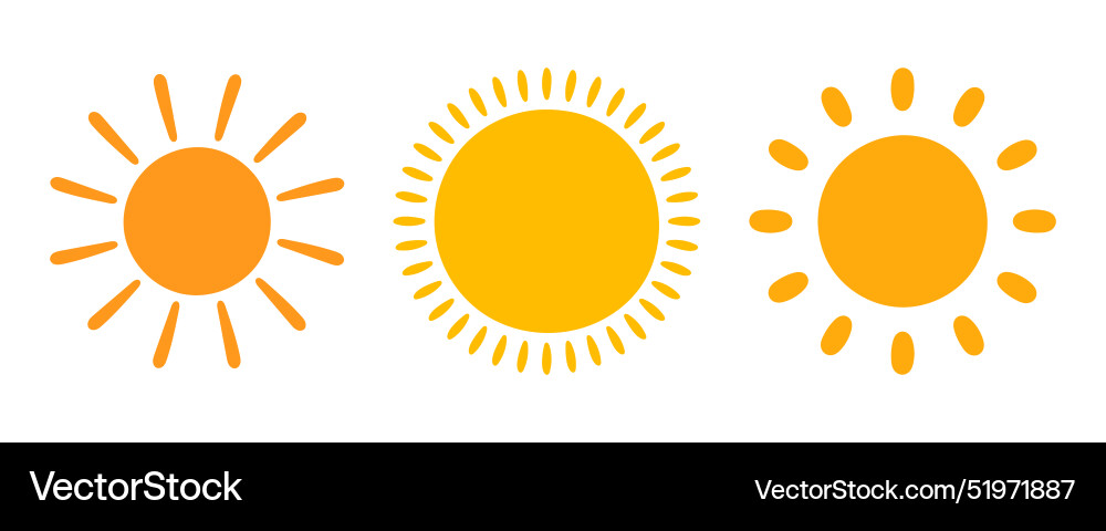 Sun icon set yellow star sunshine and solar Vector Image
