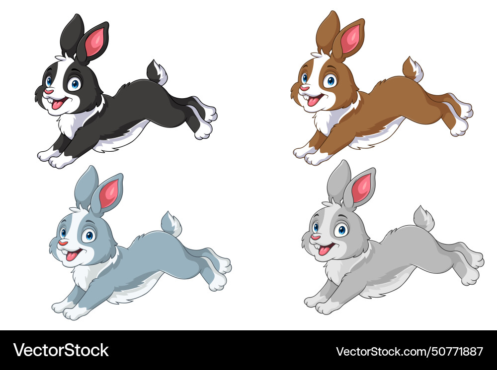 Type of cute bunny collection set isolated Vector Image