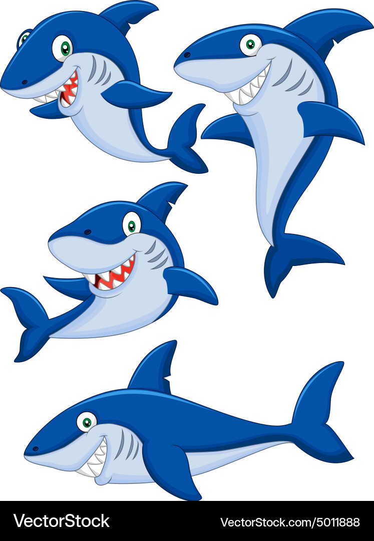 Cartoon shark collection set Royalty Free Vector Image