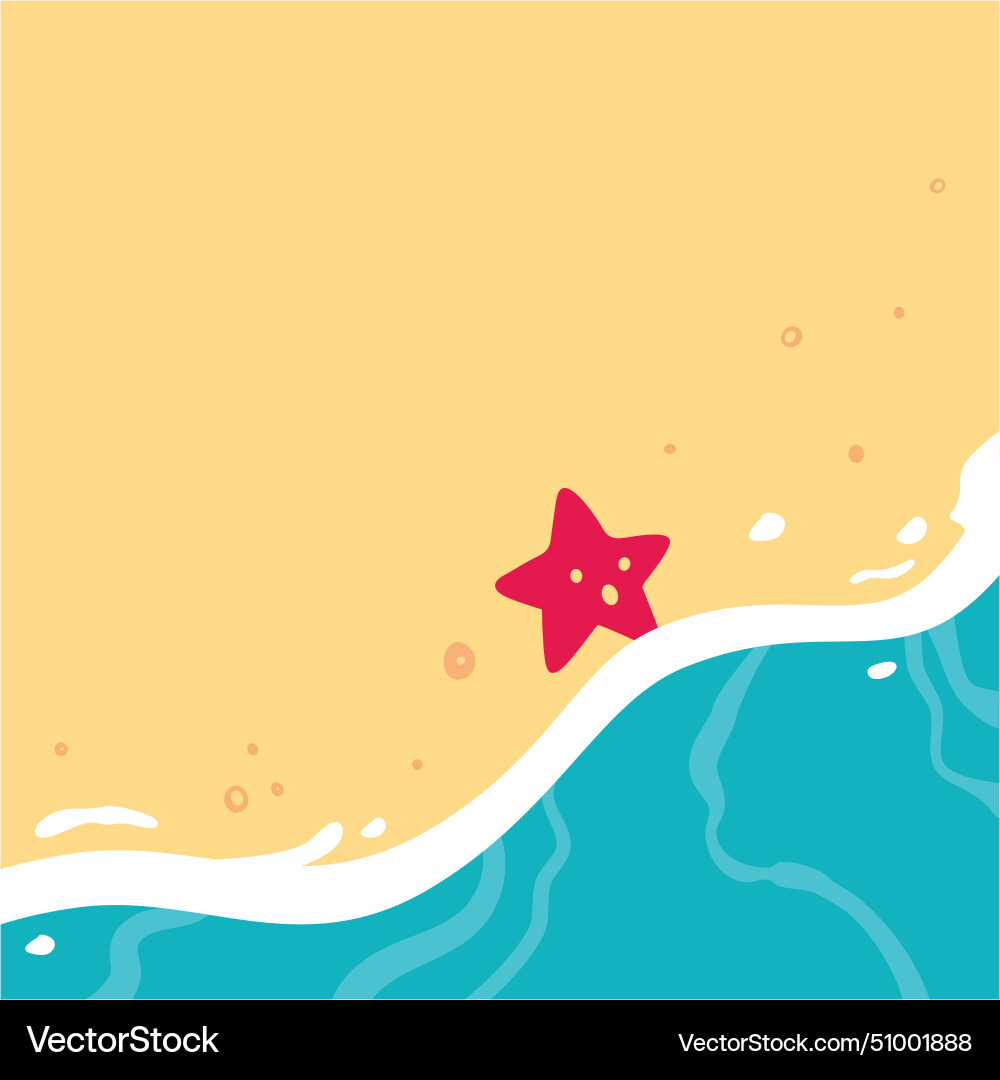 Copy space sandy beach with sea wave and starfish Vector Image