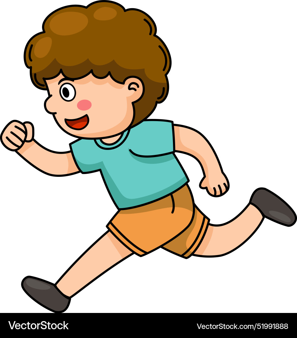 Kid boy running outline white on background Vector Image
