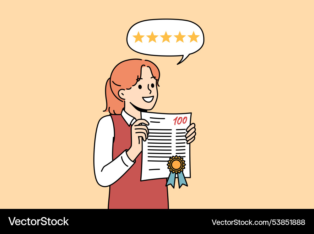 School girl received 100 points for educational Vector Image
