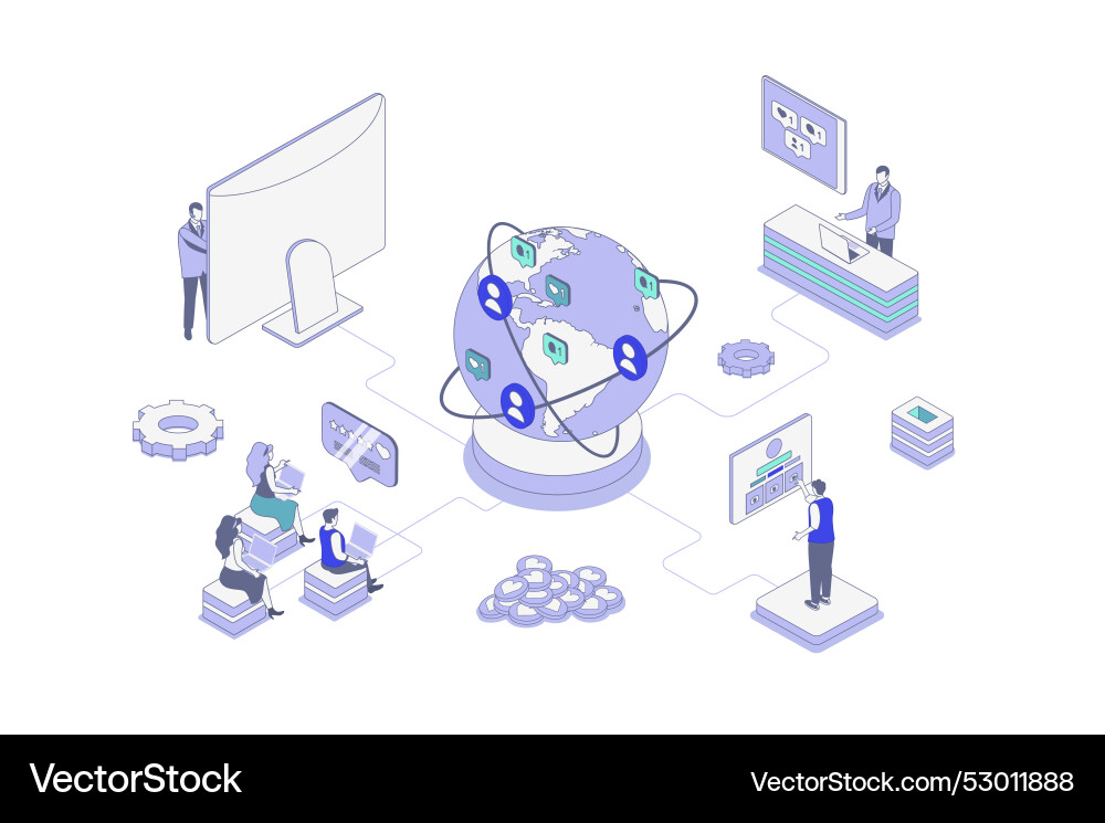 Social network isometric concept in outline Vector Image