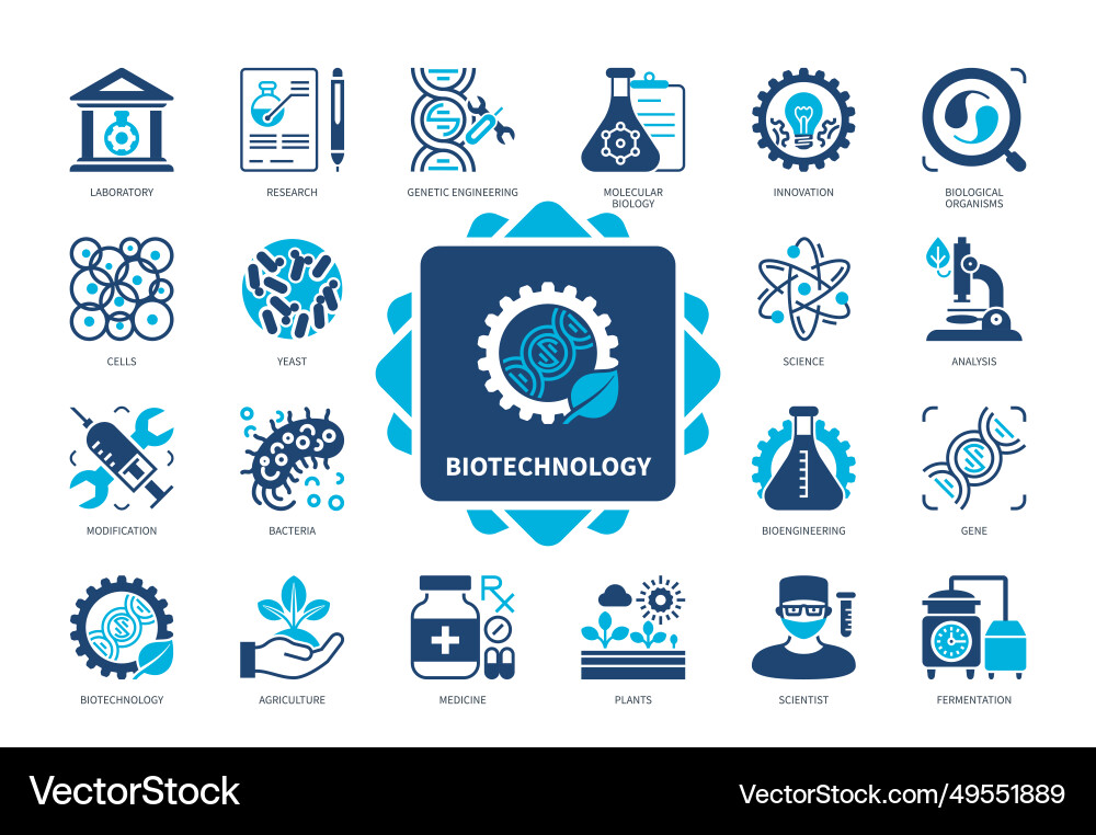 Biotechnology solid icon set Royalty Free Vector Image