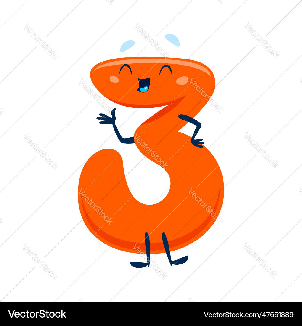 Cartoon cute funny number three character Vector Image
