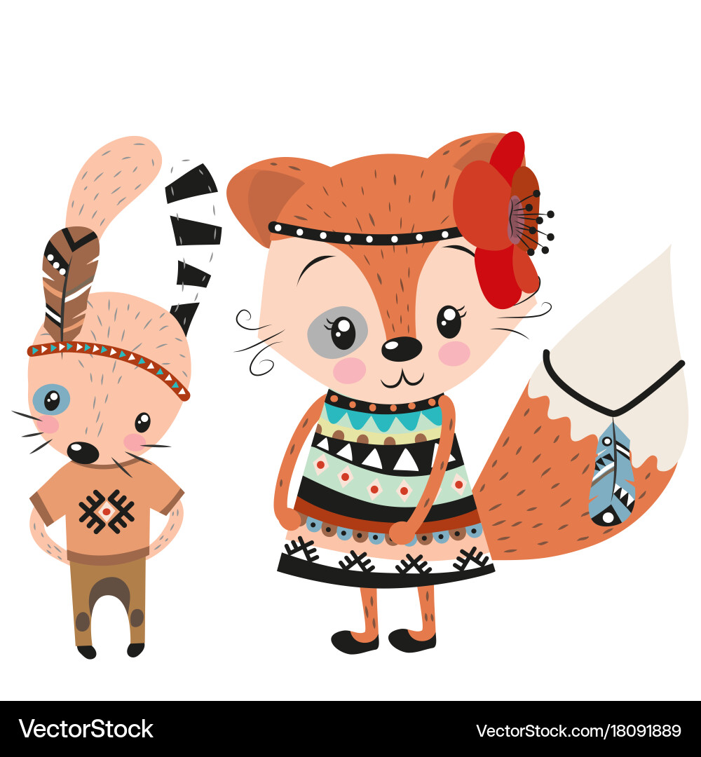 Cute rabbit and fox on a white background Vector Image