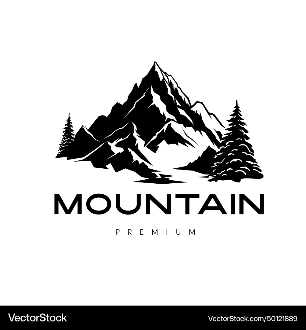 Monochrome with a mountain emblem on white Vector Image