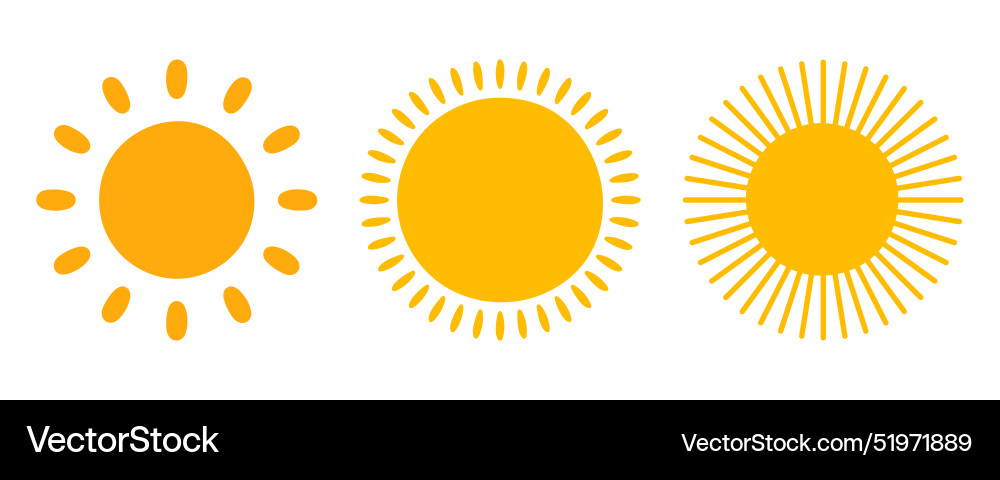 Sun icon set yellow star sunshine and solar Vector Image