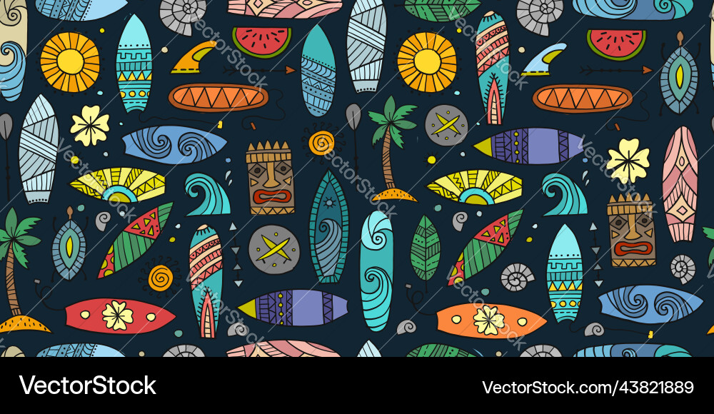 Surf boards collection surfing time hawaii Vector Image