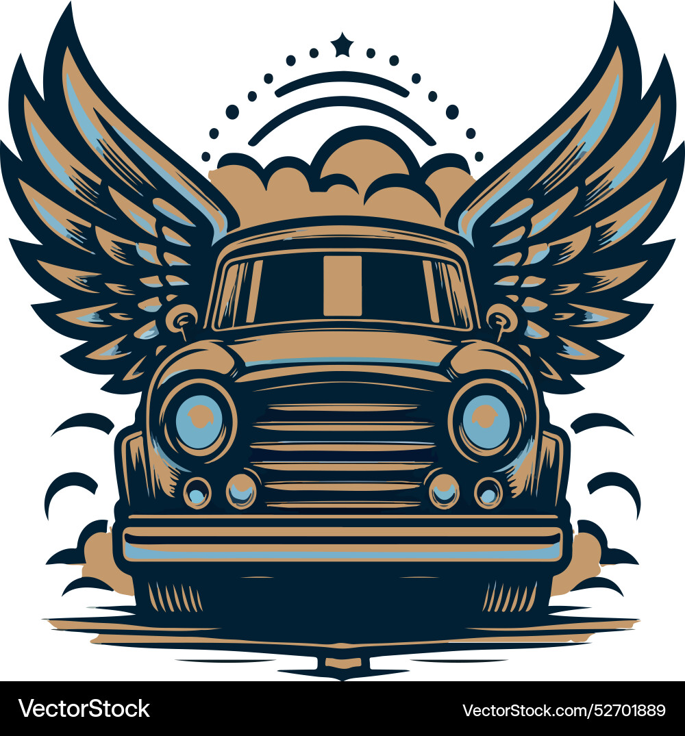 Vintage car emblem with wings Royalty Free Vector Image