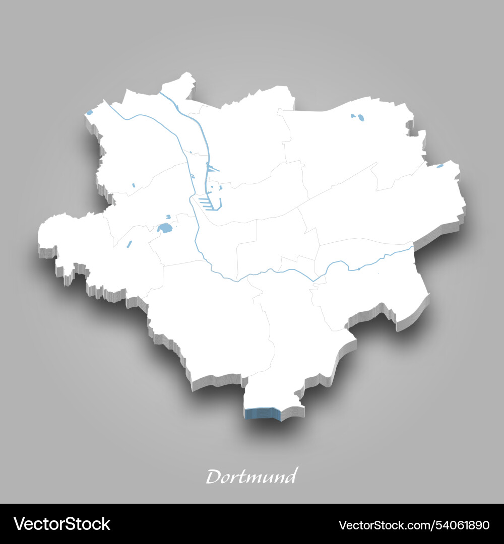 3d map of dortmund with waterways highlighted Vector Image