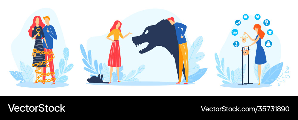 Family problems set cartoon Royalty Free Vector Image