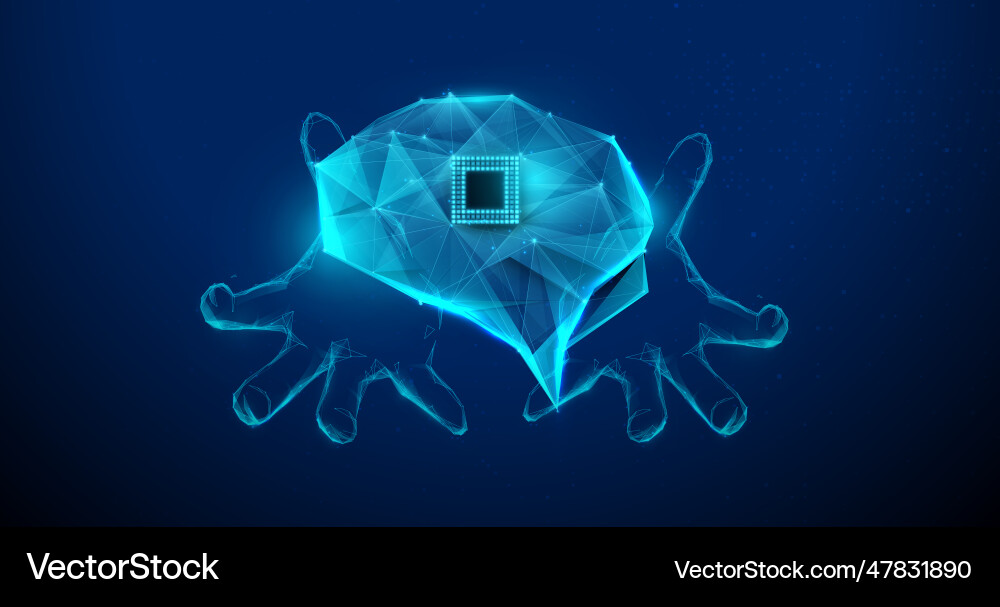 Human brain with ai chip holding on hands Vector Image
