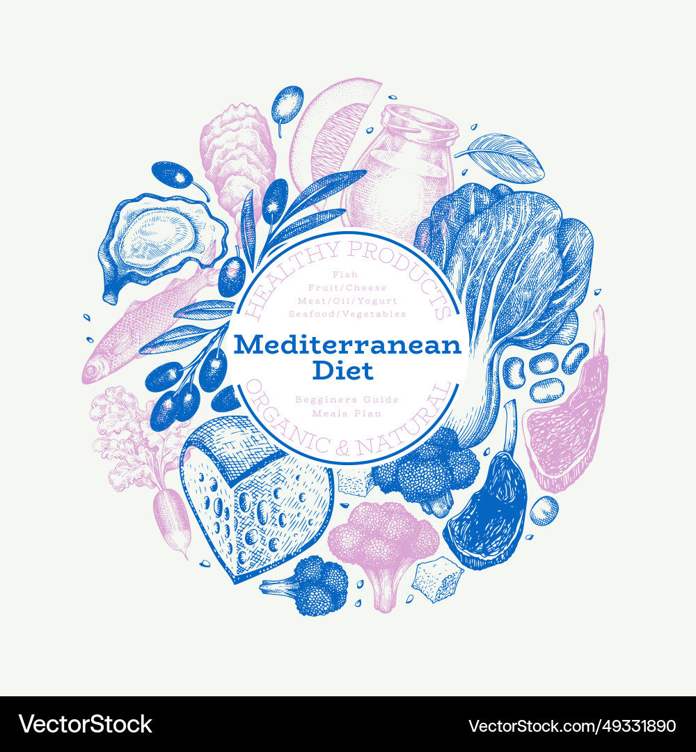 Mediterranean cuisine design template hand drawn Vector Image