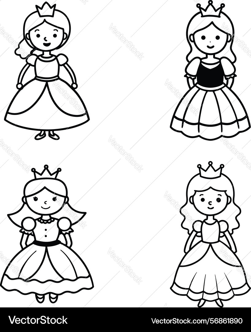 Princess cartoon character outlines collection Vector Image