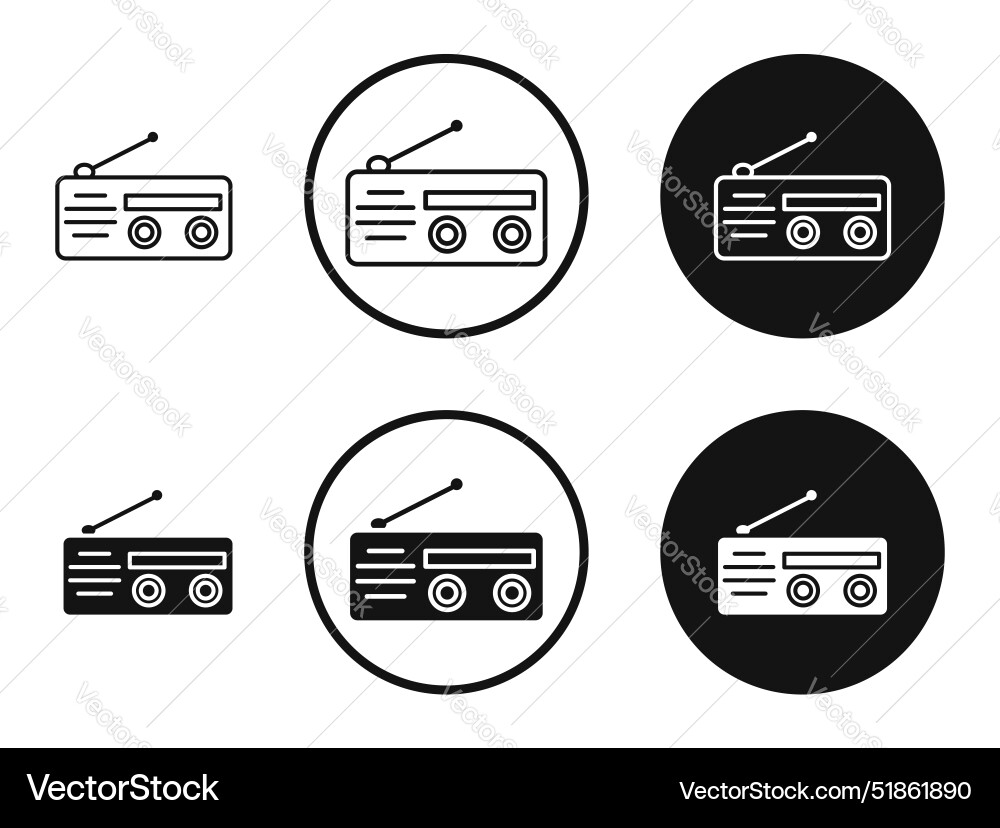 Radio icon set in black and white outlines Vector Image