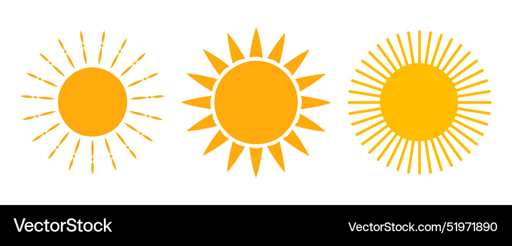 Sun icon set yellow star sunshine and solar Vector Image