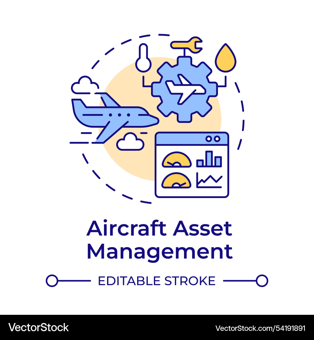 Aircraft asset management multi color concept icon