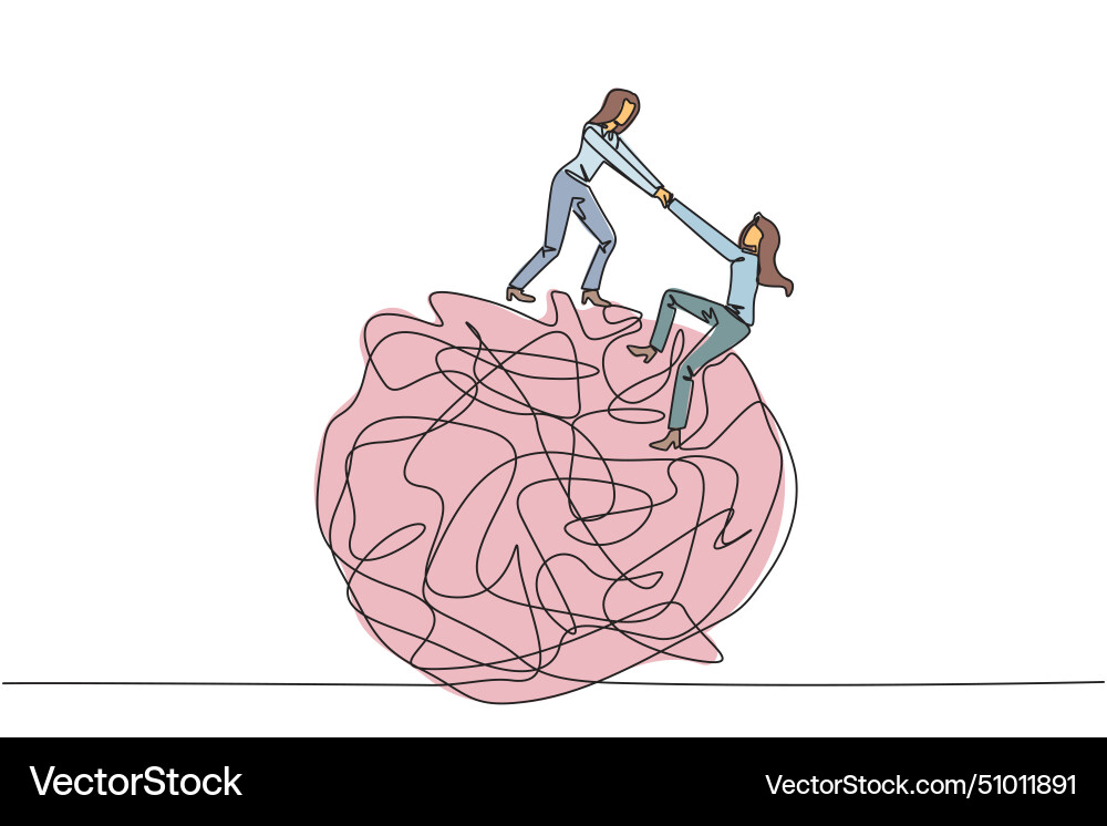 Continuous one line drawing businesswoman helps Vector Image