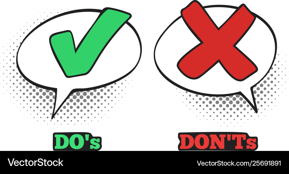 Do and dont comic sign ok check mark no dialogue Vector Image