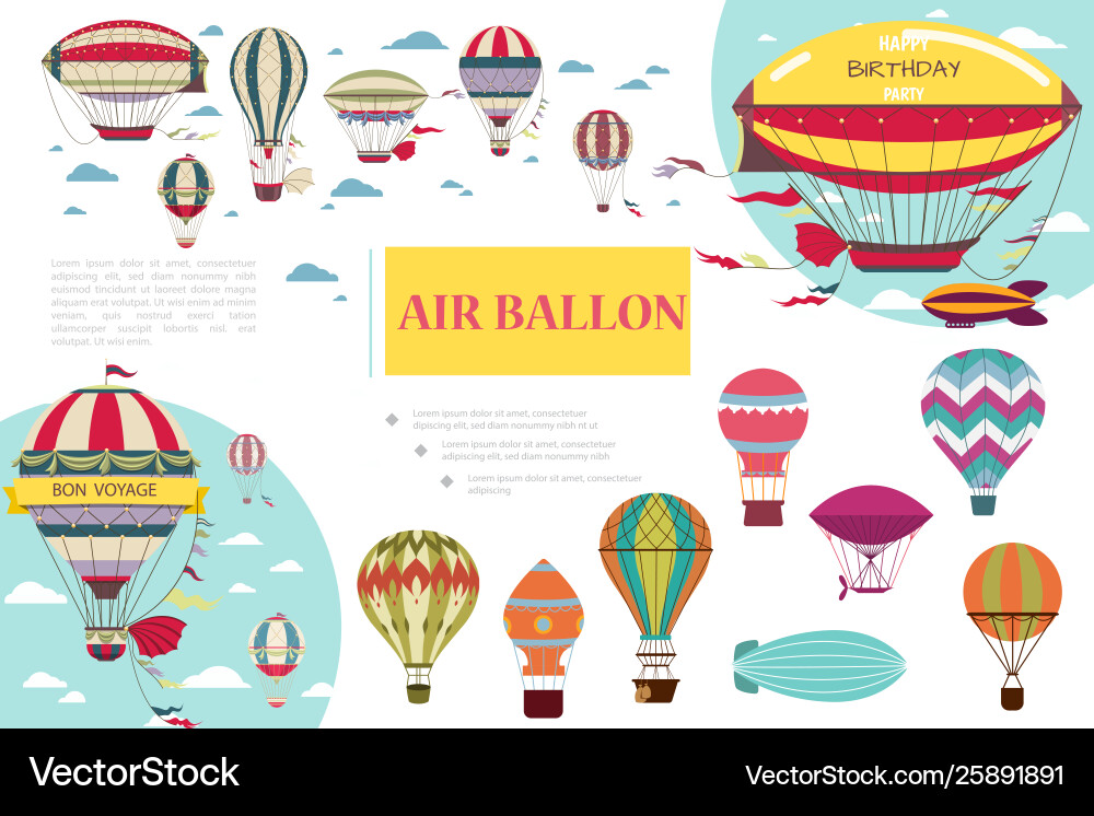 Flat hot air balloons composition Royalty Free Vector Image