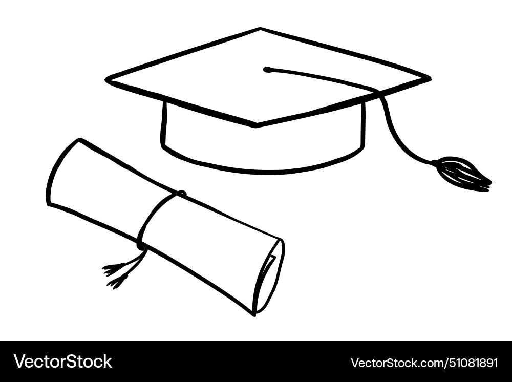Graduate hat and diploma doodle Royalty Free Vector Image