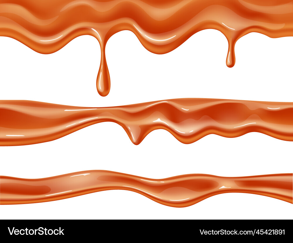 Melt caramel borders realistic horizontal smudges Vector Image