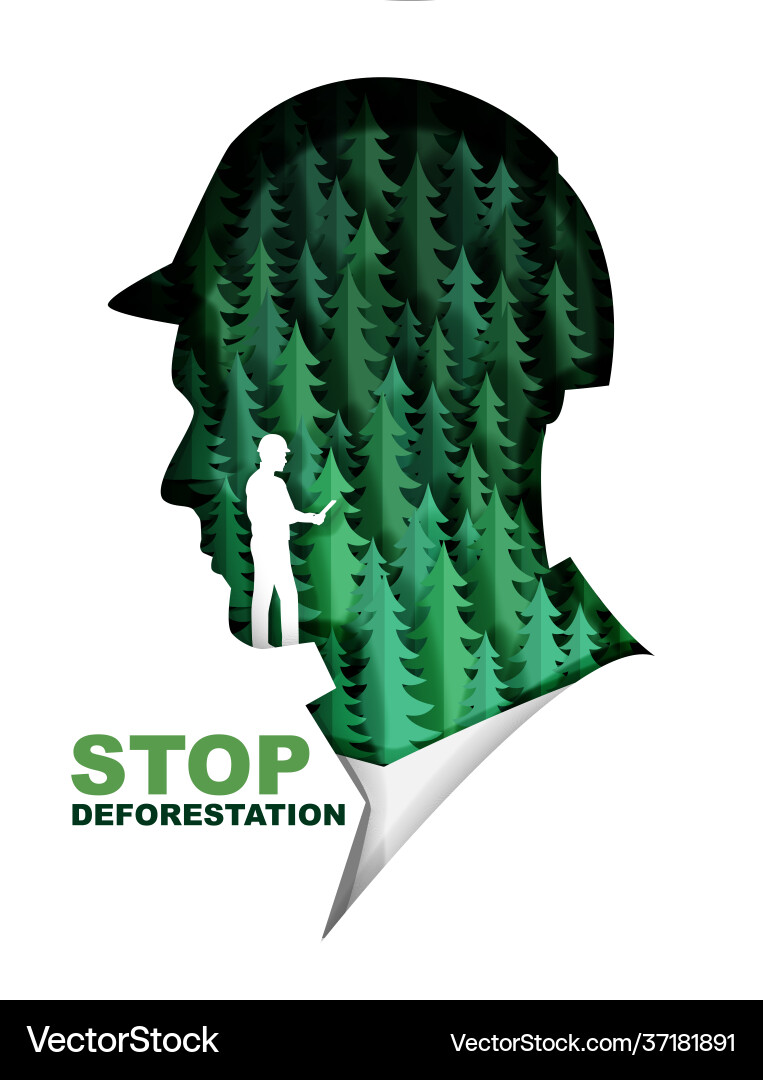 Stop deforestation poster banner template paper Vector Image