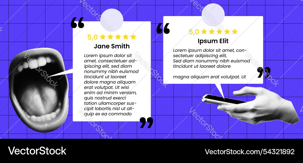 Client testimonials collage banner with halftone Vector Image
