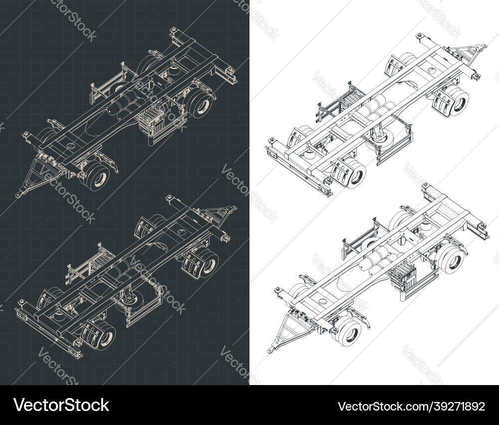 Container trailer isometric blueprints Royalty Free Vector