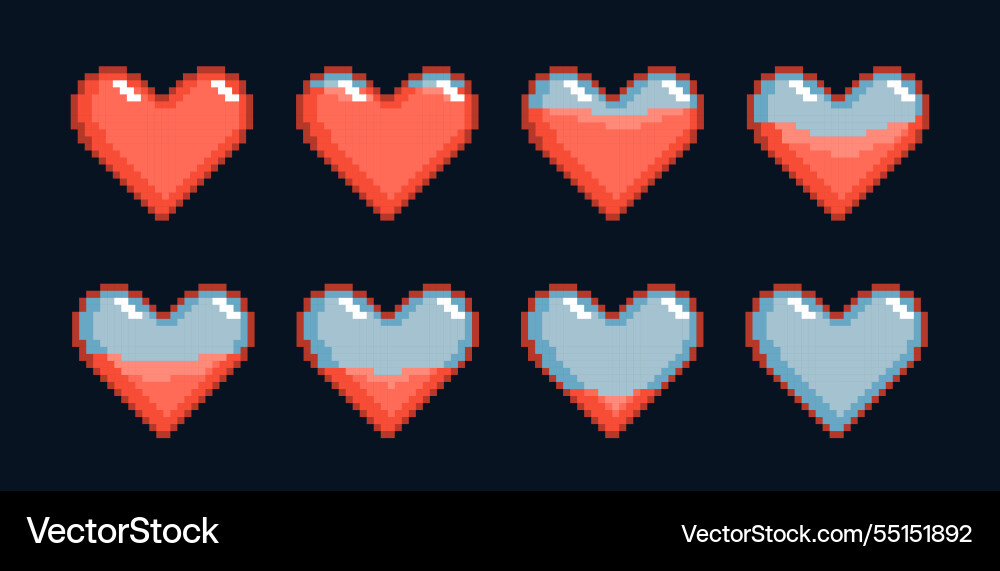 Gradual decrease in life indicator pixel heart Vector Image